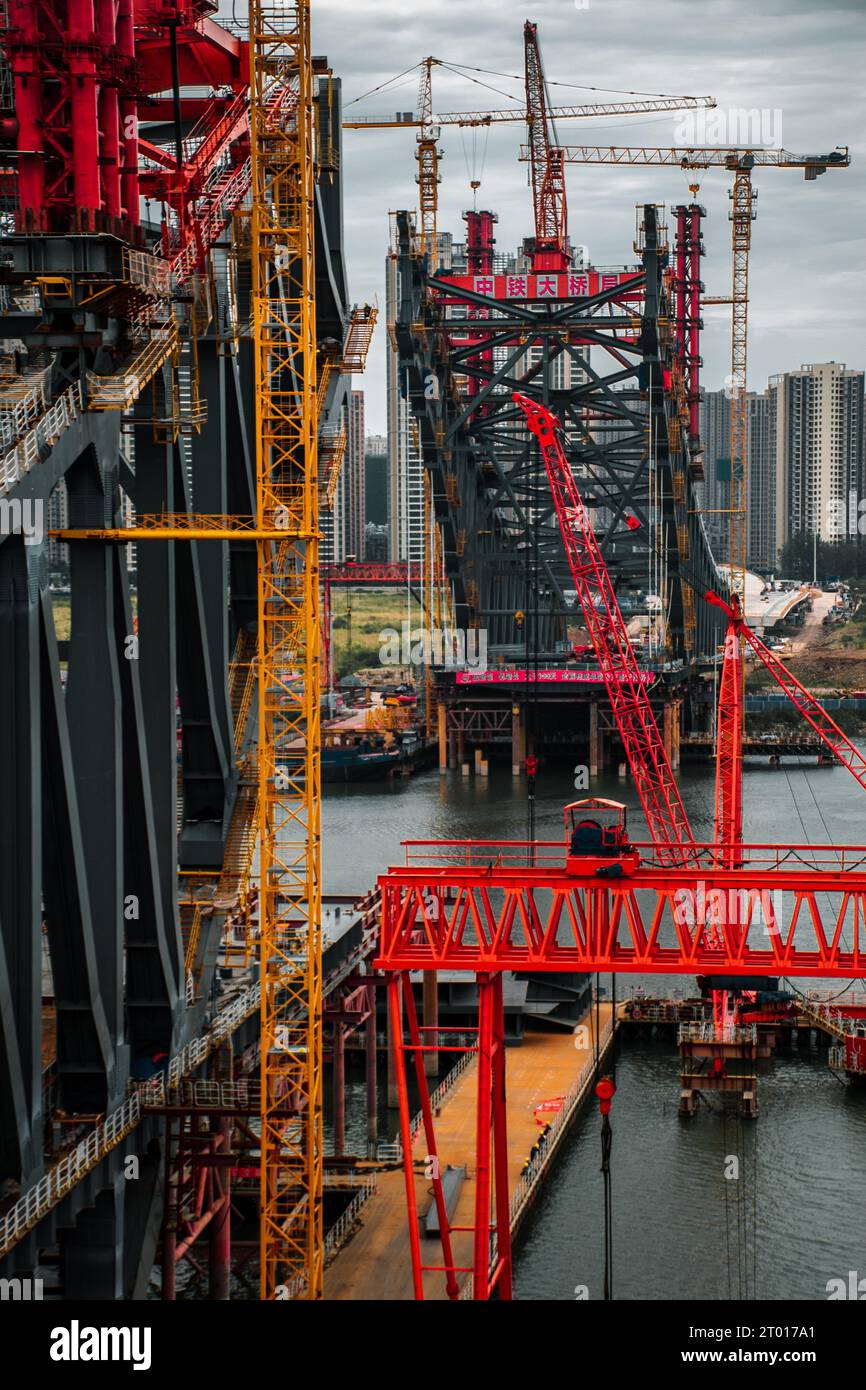 The Hanjiangwan Bridge in its construction phase, with partially built ...