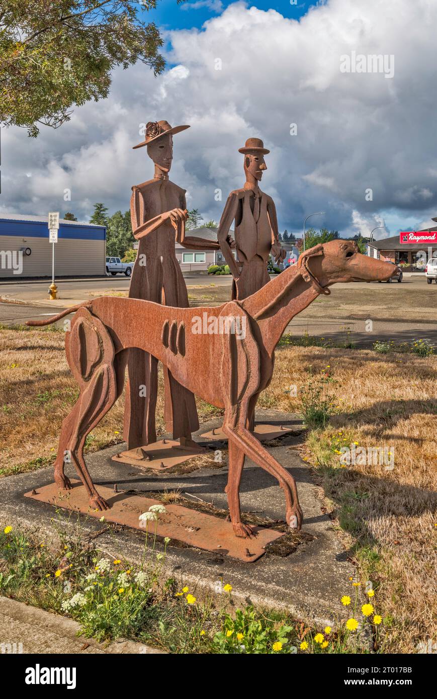 Steel statues by Hans Nelson in Raymond, Washington state, USA Stock ...