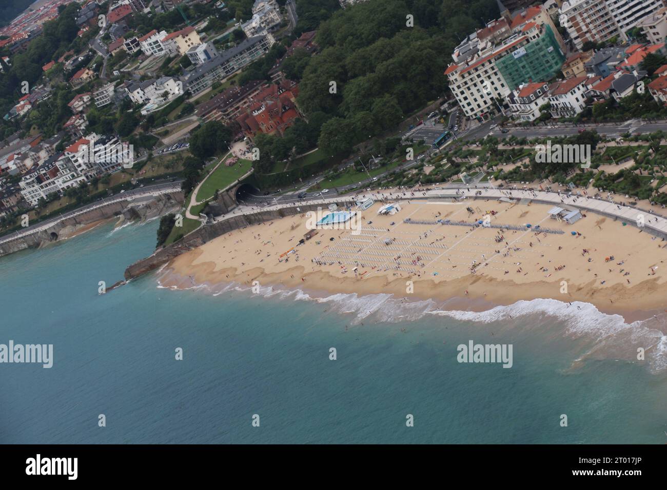 Breathtaking aerial perspective of San Sebastian Beach in Spain's ...