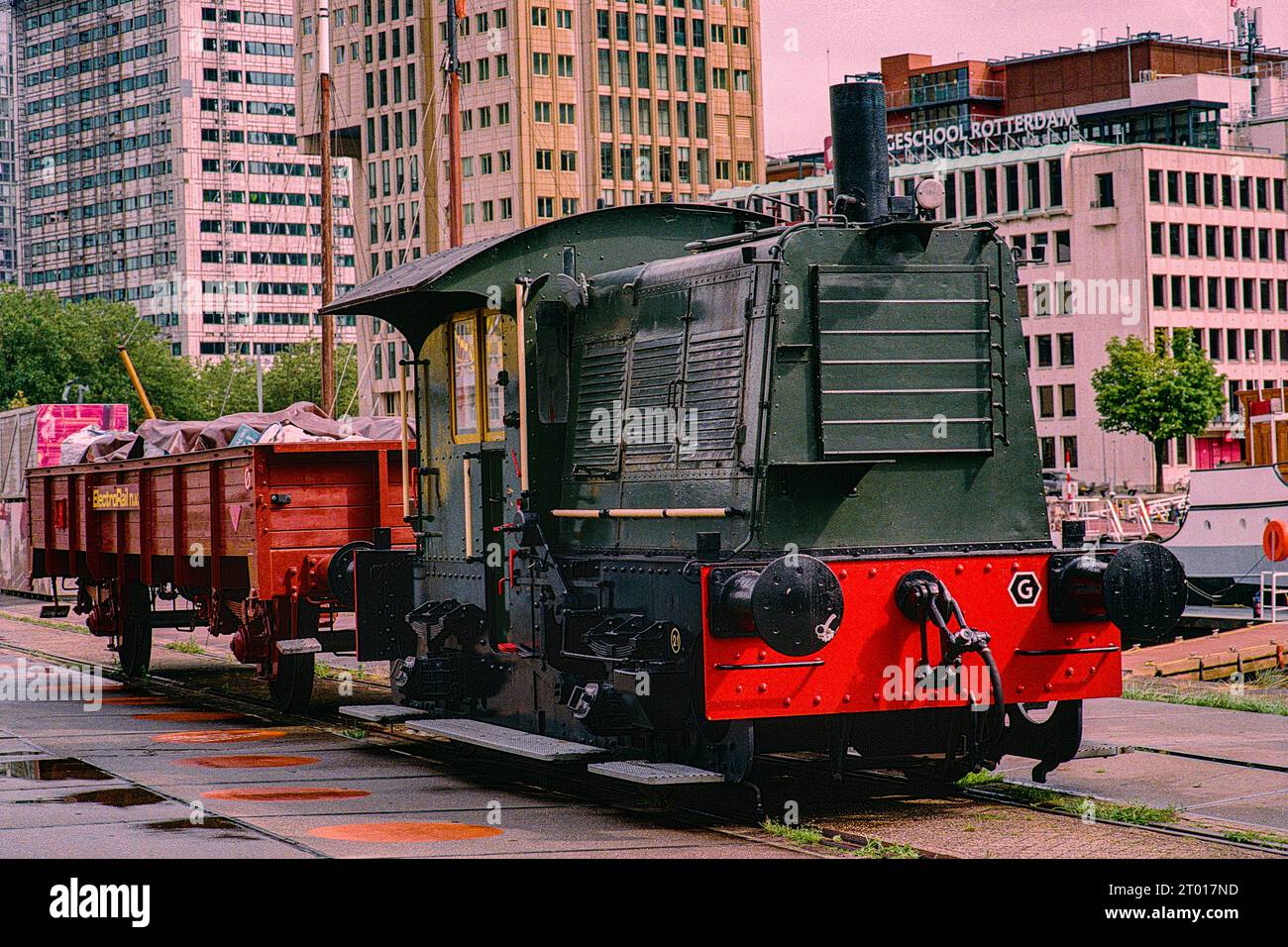 Historical locomotive with wagon on the docks of Maritime Museum, down ...