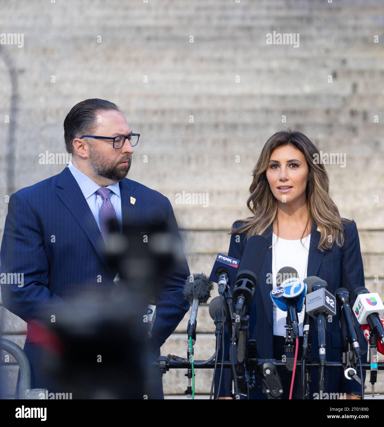 New York City, USA. 02nd Oct, 2023. Trump's Attorney Alina Hubba speaks ...