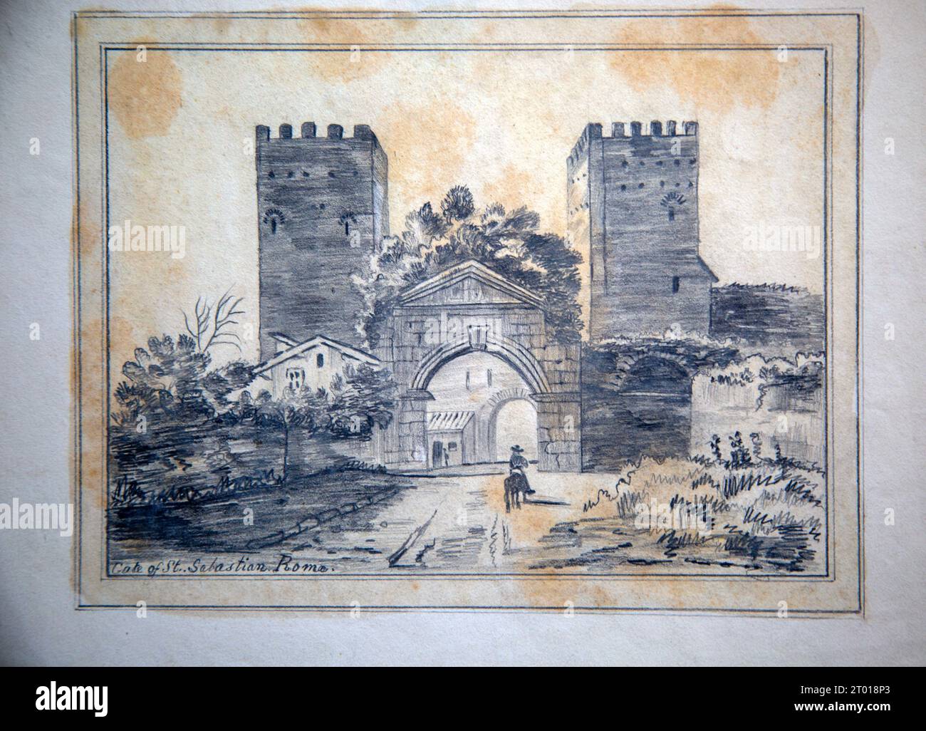 The Gate of Saint Sebastian, Rome, Italy original pencil drawing ...