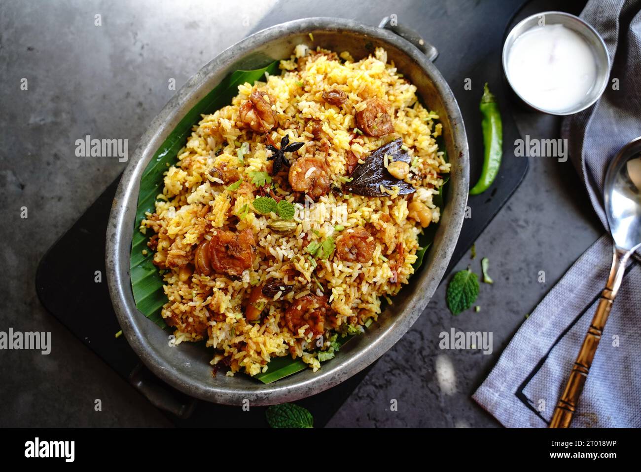 Shrimp Biryani | Malabar Chemmeen biryani served with yogurt raita ...