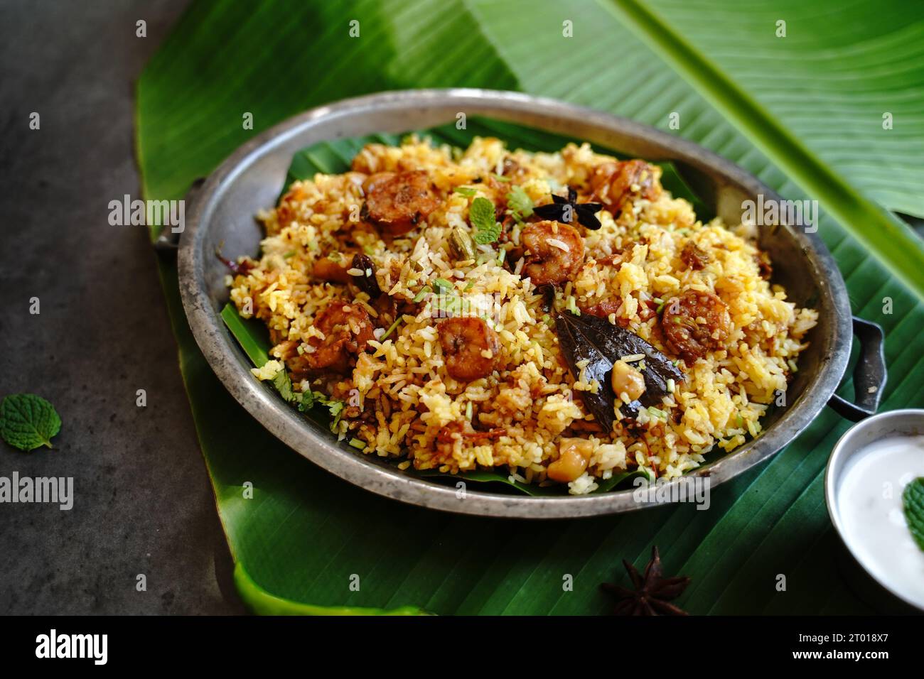 Shrimp Biryani | Malabar Chemmeen biryani served with yogurt raita ...