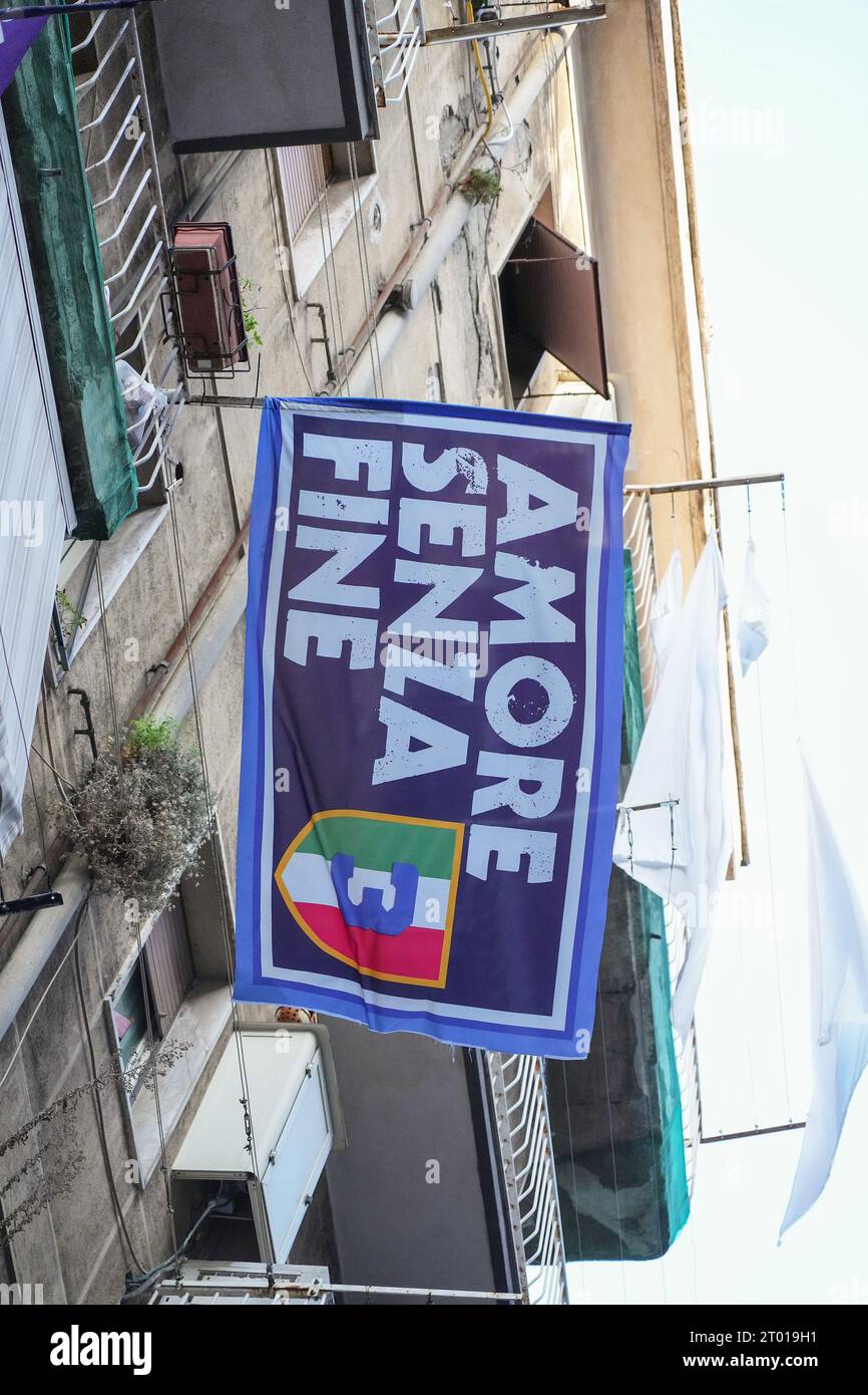 Napoli, Italy. 03rd Oct, 2023. SSC Napoli flag during the UEFA ...