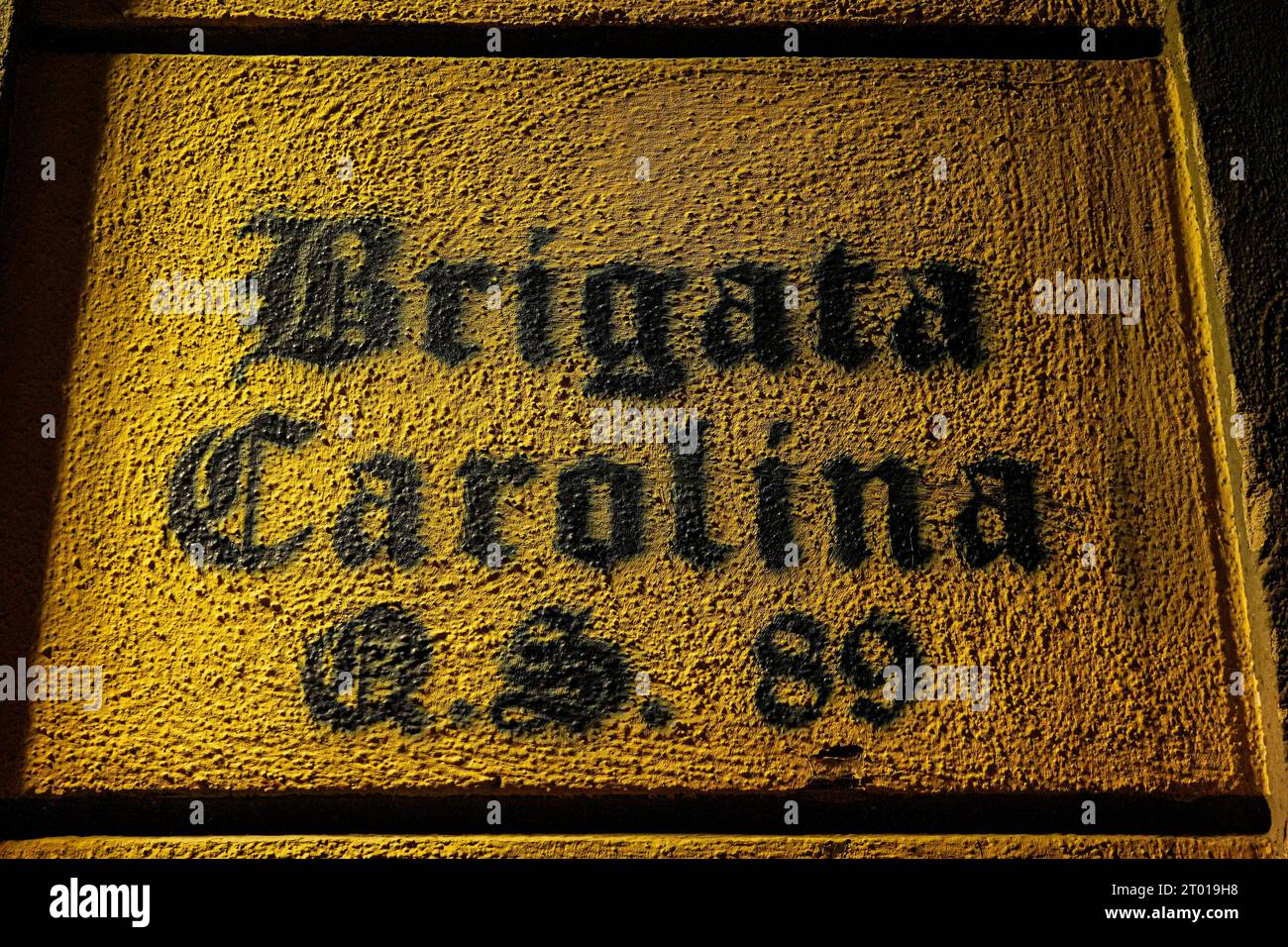 Napoli, Italy. 03rd Oct, 2023. Brigata Carolina sign in a wall during ...