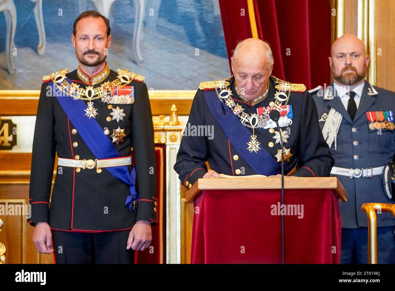 Oslo 20231003.King Harald and Crown Prince Haakon during the ceremonial opening of the 168th ...