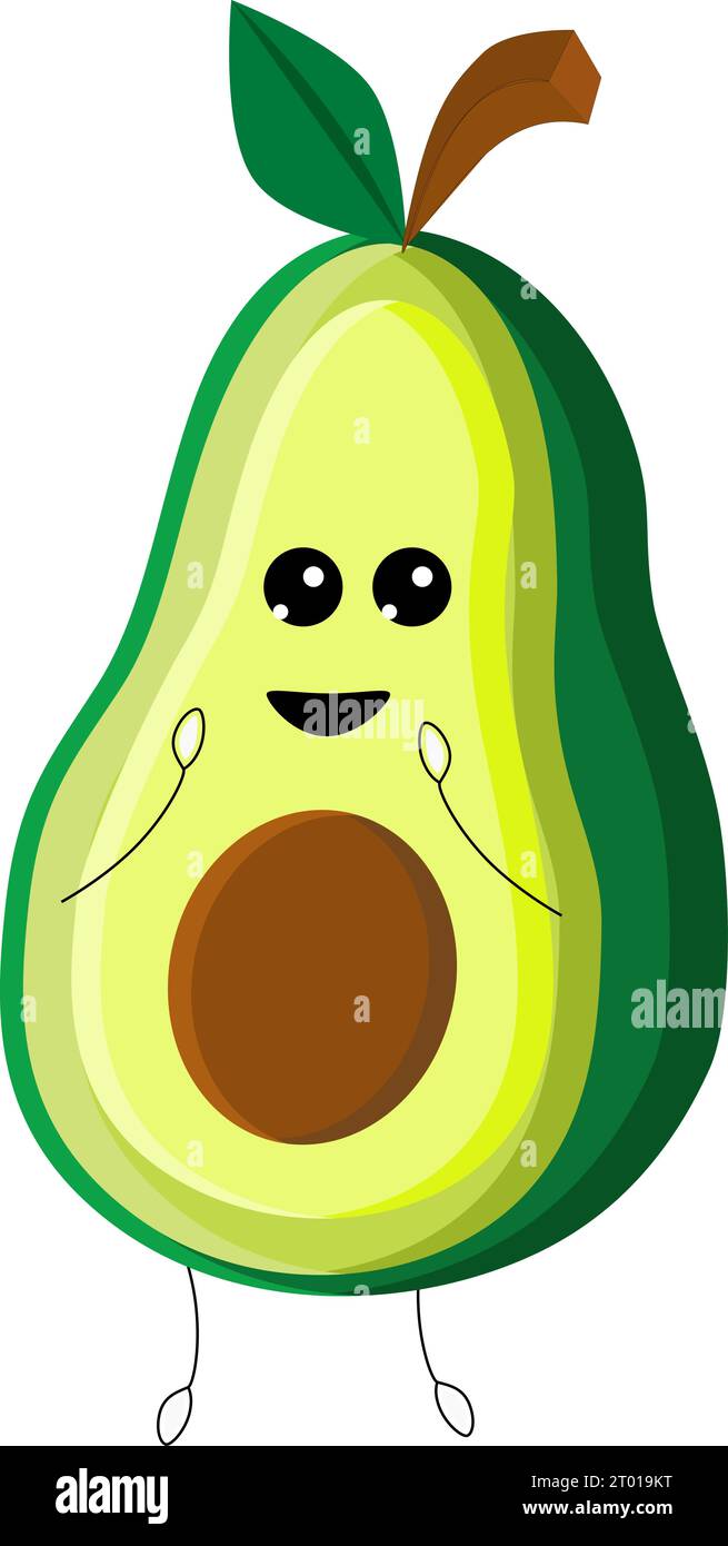 Avocado cartoon, vector design of cartoon avocado with a excited facial ...