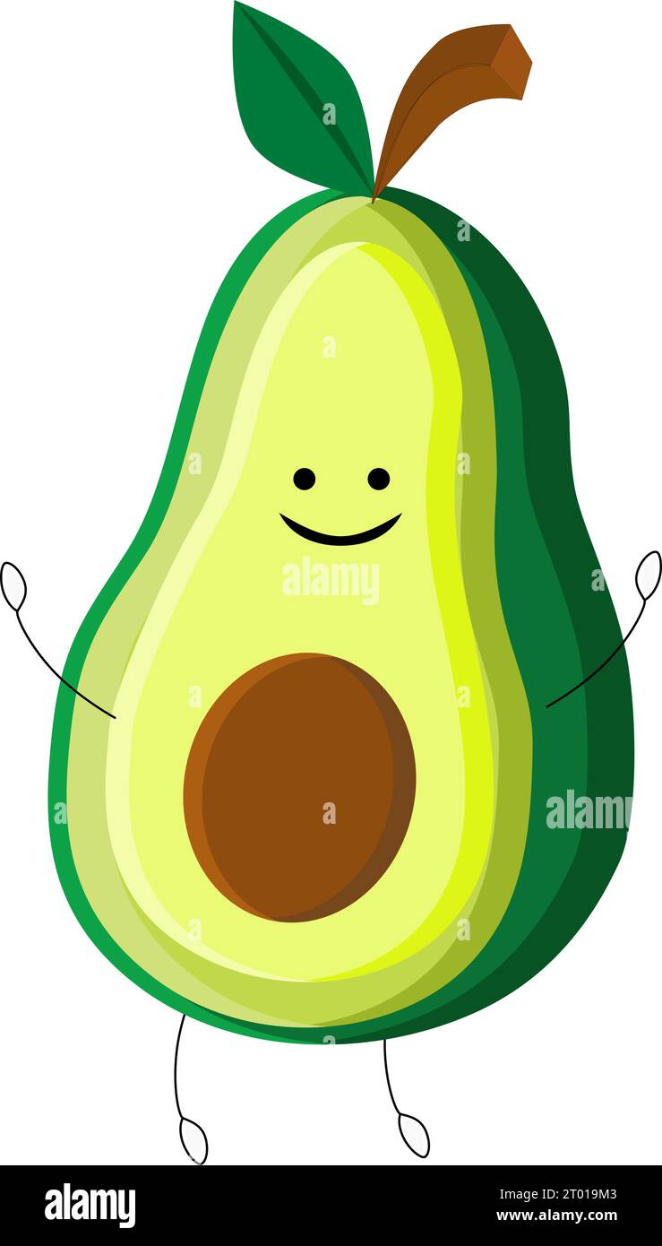 Avocado cartoon, vector design of cartoon avocado with a happy facial ...