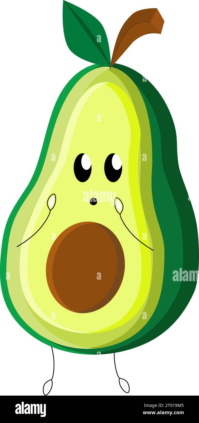 Avocado cartoon, vector design of cartoon avocado with a suprised ...