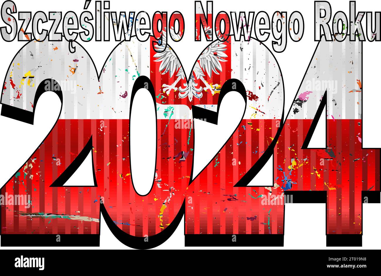 Happy New Year 2024 with Poland flag inside - Illustration, 2024 HAPPY NEW YEAR NUMERALS Stock ...