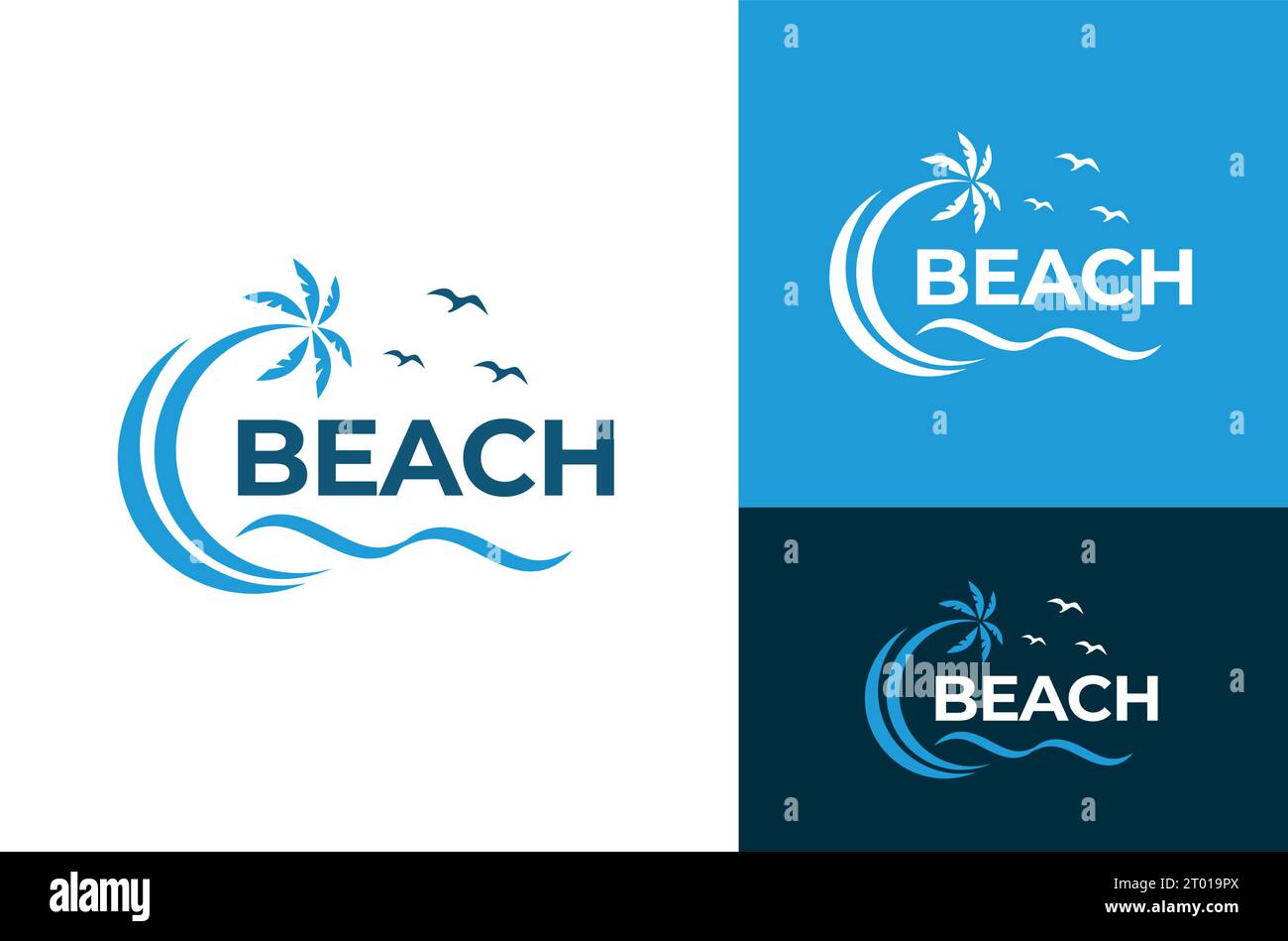 Vector Illustration Beach Logo Design Template Coconut Tree Wave Beach ...
