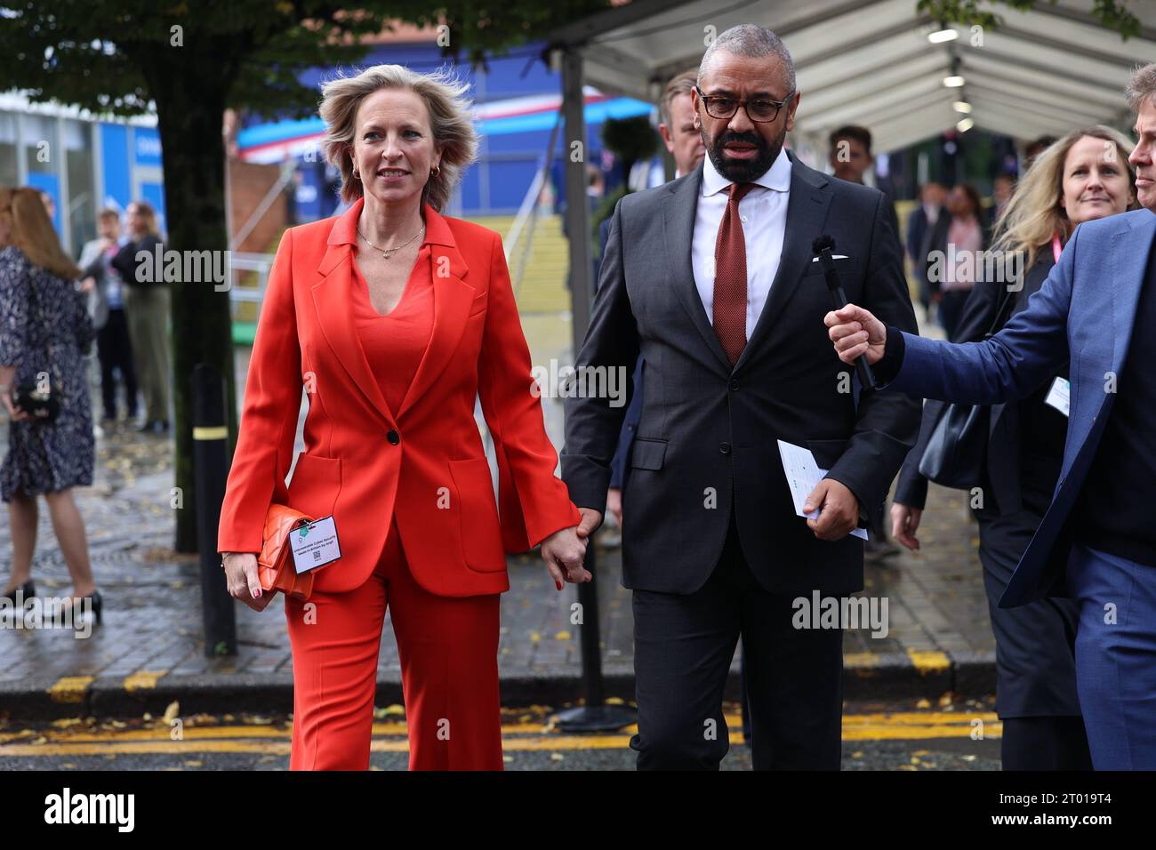 Manchester, UK. October 3, 2023. James Cleverly and his wife Susie are ...