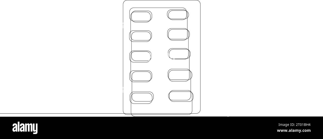 Continuous one line drawing of blister with pills. Minimalist single ...