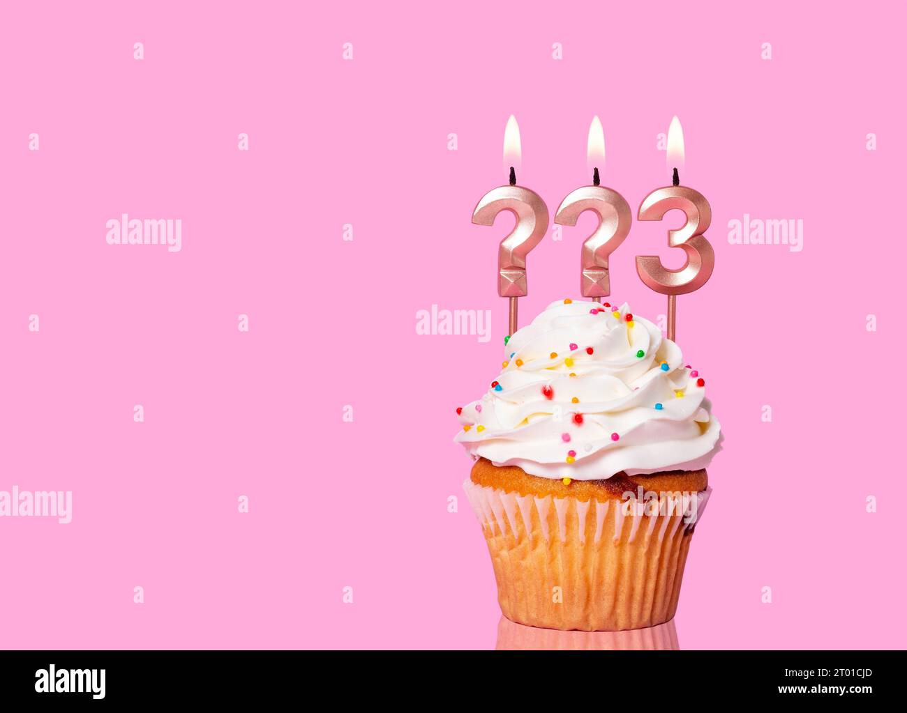 Birthday Cake With Candle Two Question Mark And Number 3 - On Pink ...