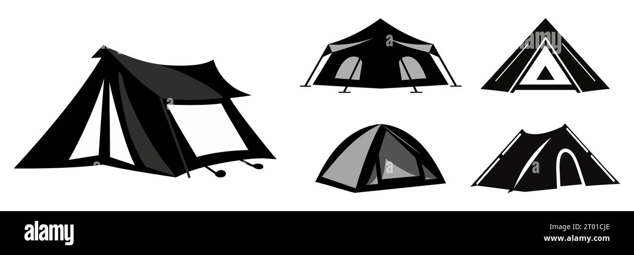 Set of black flat tents for camping isolated. Vector illustration Stock ...