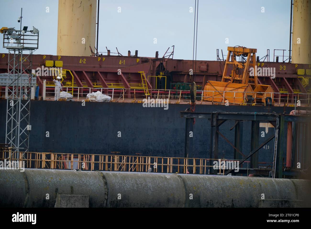 Workmen continue to search the MV Matthew cargo ship at Marino Point in ...