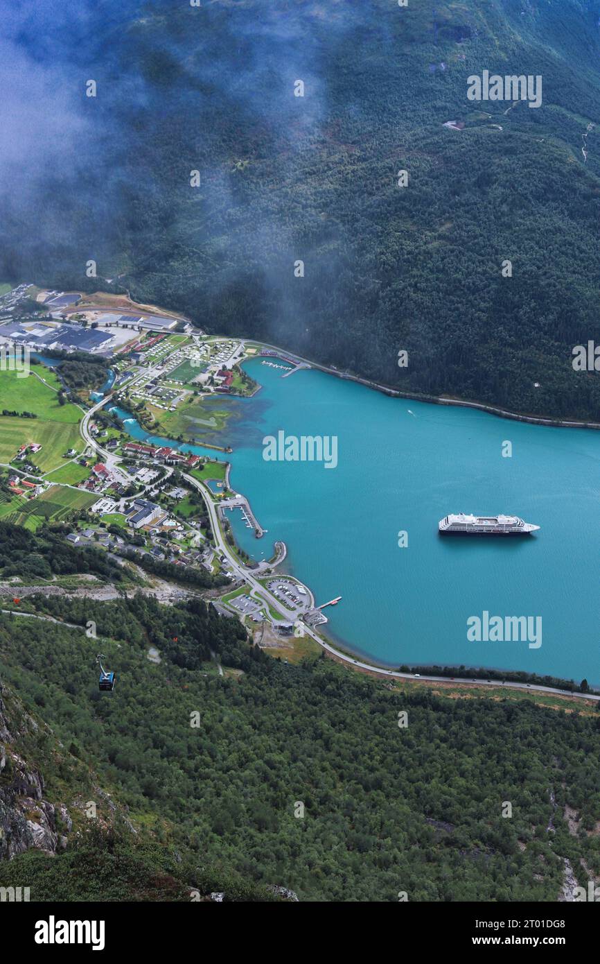 The town of Leon. A cruise ship is seen anchored in the bay of Leon ...