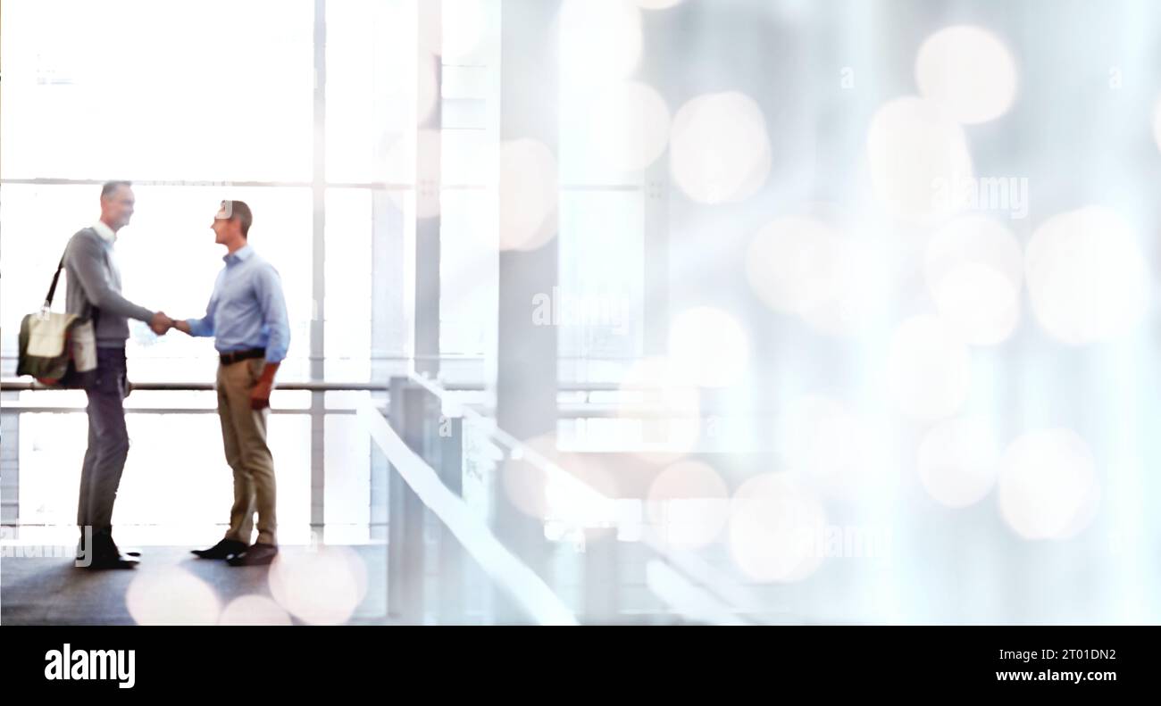 Business people, travel handshake and partnership, welcome or ...