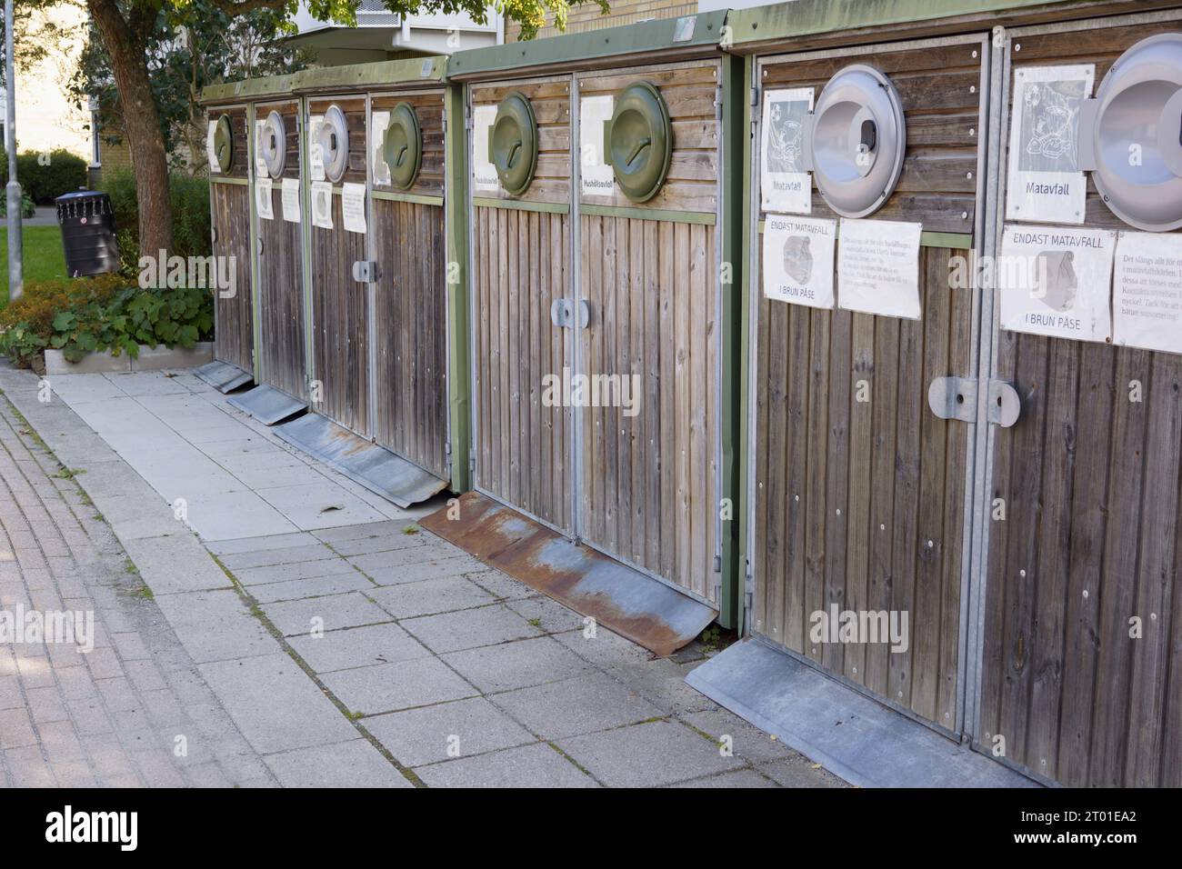 Stockholm, Sweden - September 26th, 2023: Trash cans in a row Stock ...