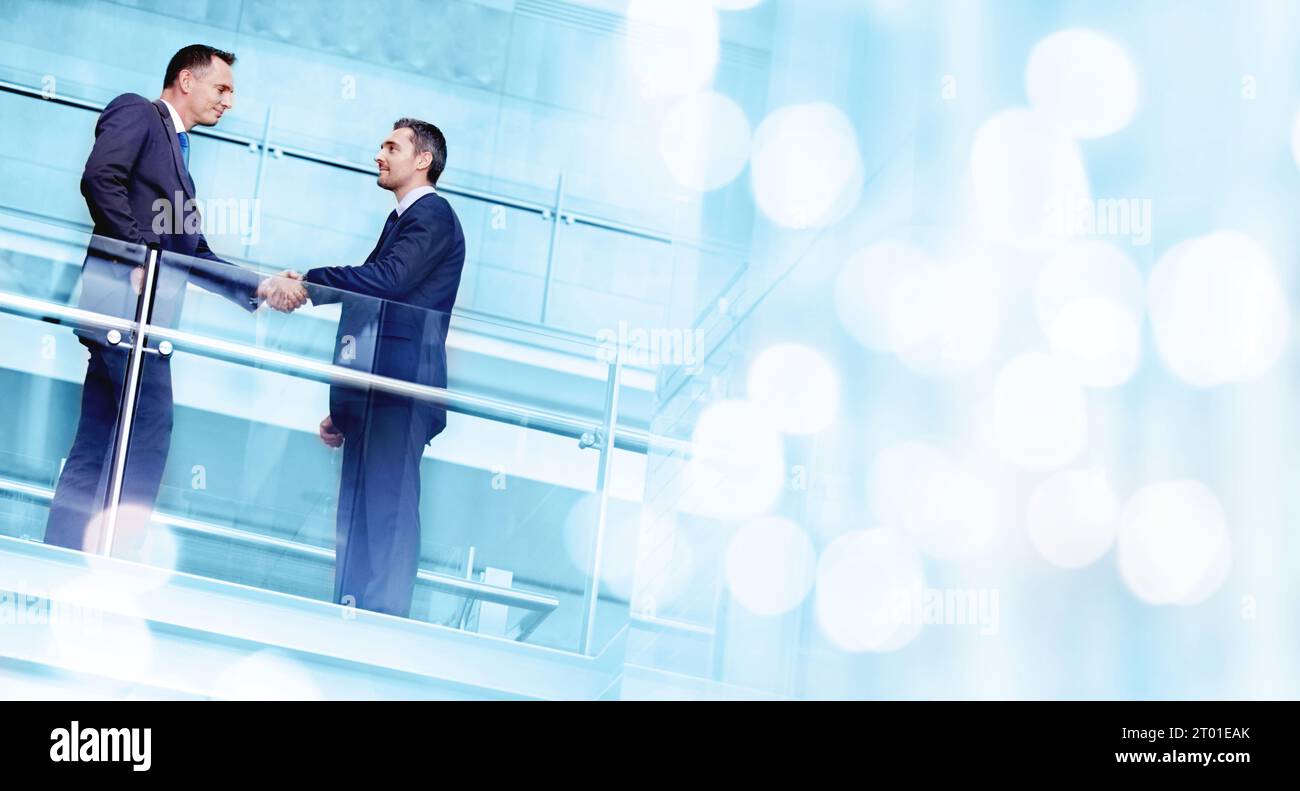 Business people, handshake and meeting, welcome or negotiation success ...