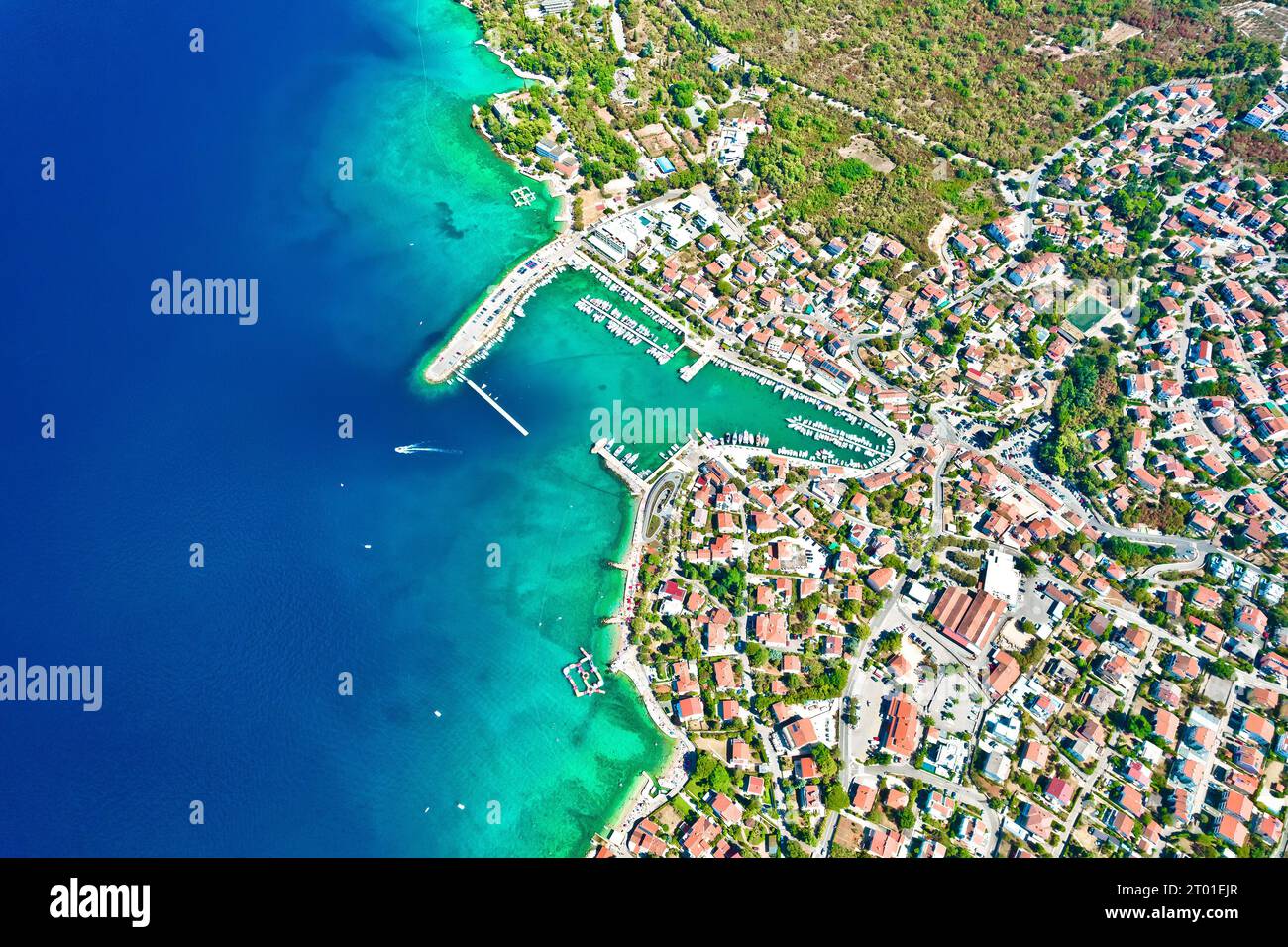 Aerial panoramic view of Malinska bay on Krk island, summer destination ...