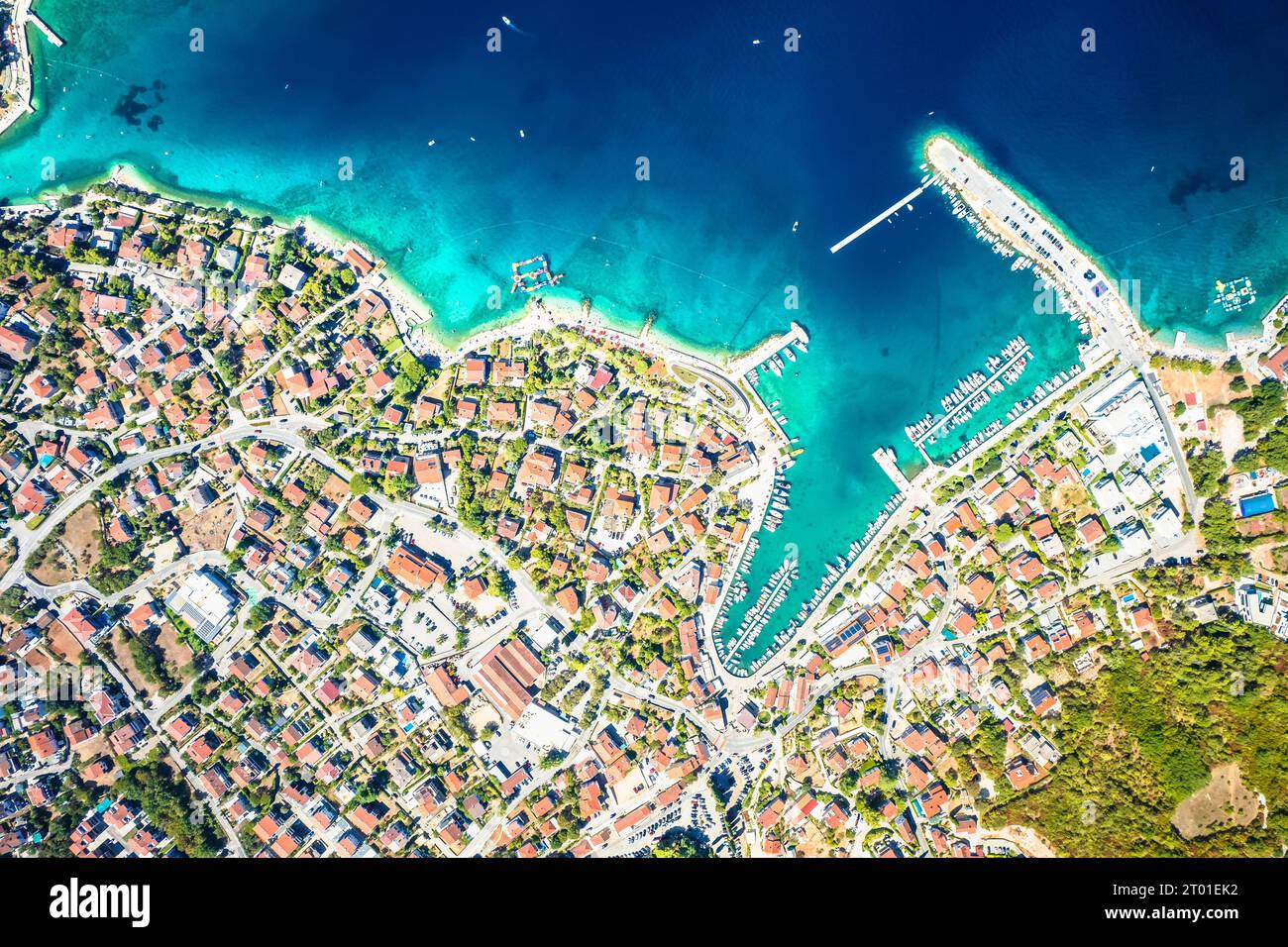 Aerial panoramic view of Malinska bay on Krk island, summer destination ...