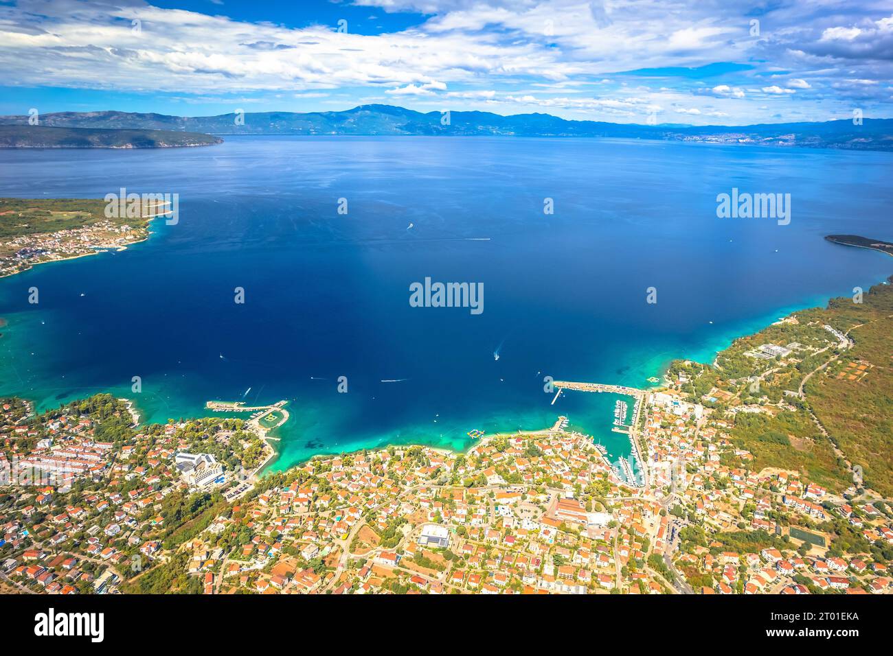 Aerial panoramic view of Malinska bay on Krk island, summer destination ...