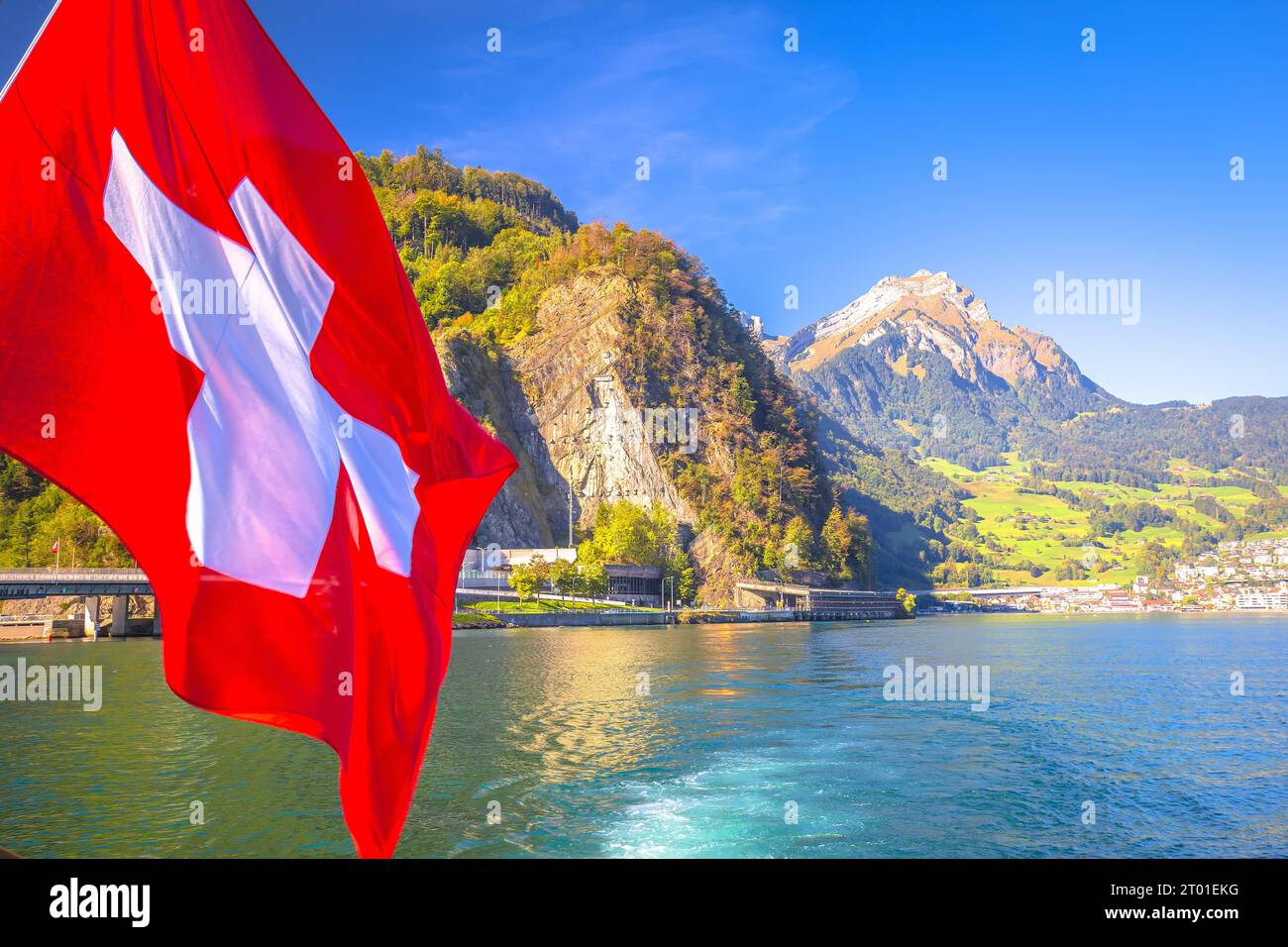 Lake Luzern and town waterfront with Pilatus mountain view, famous ...