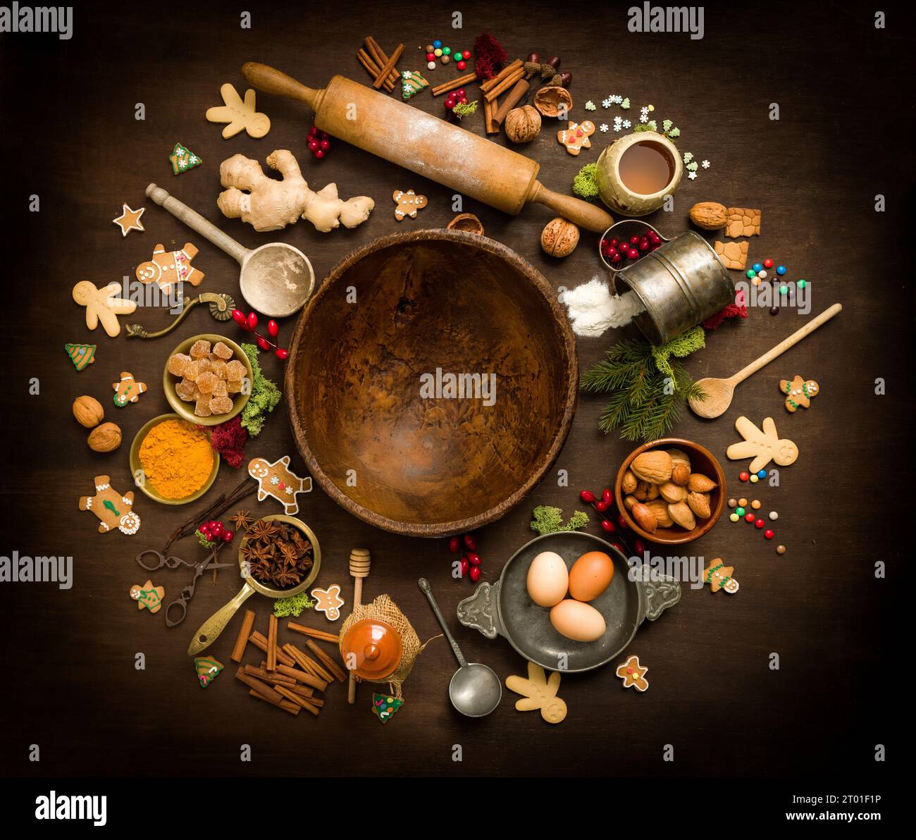 Vintage still life of Christmas gingerbread cookies and their ...