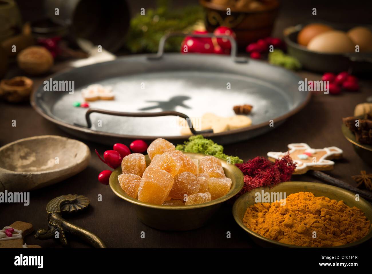Vintage still life of Christmas gingerbread cookies and their ...