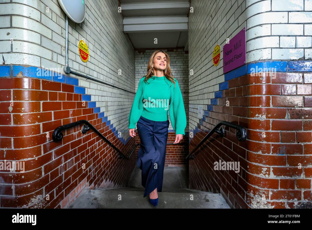 Queen Rania of Jordan arrives for a visit to the Conway Education ...