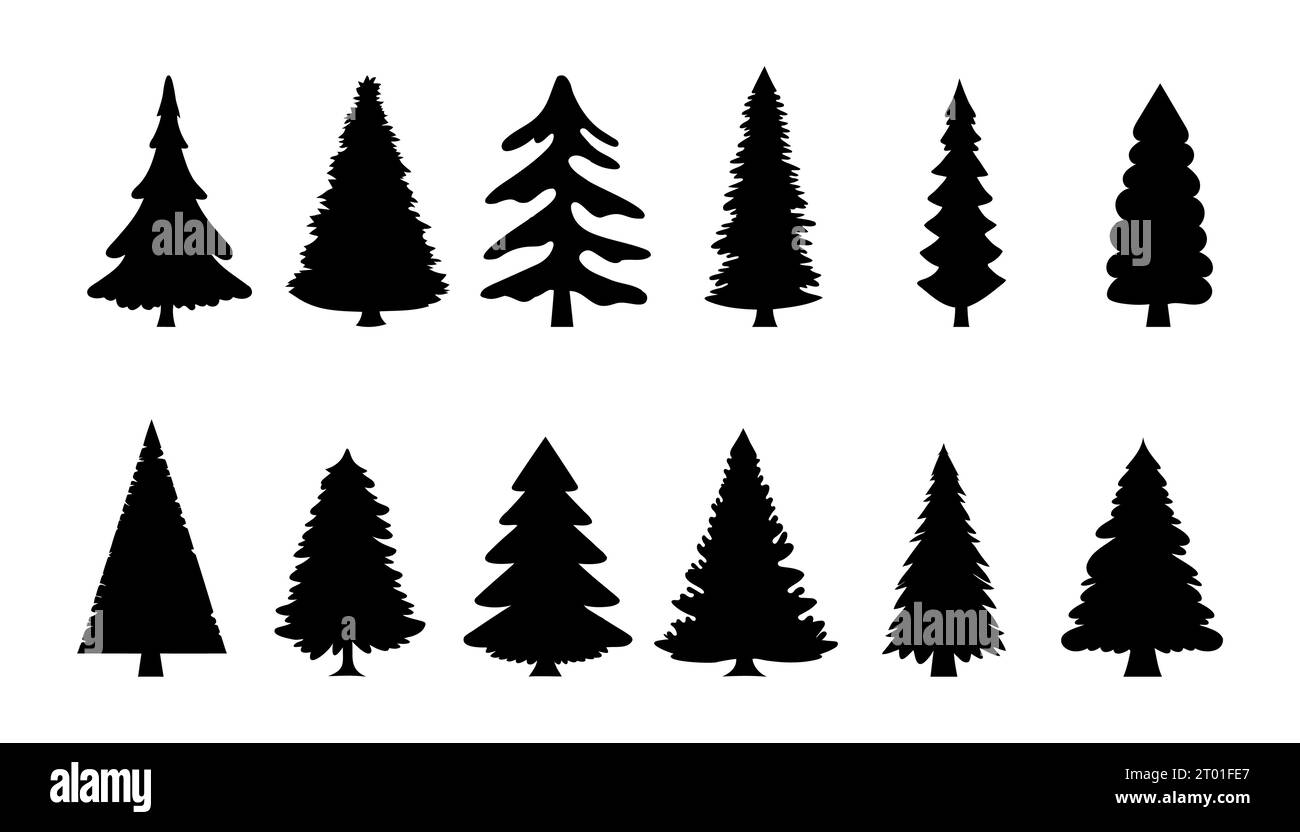 set of Christmas tree silhouettes on white background. Vector ...