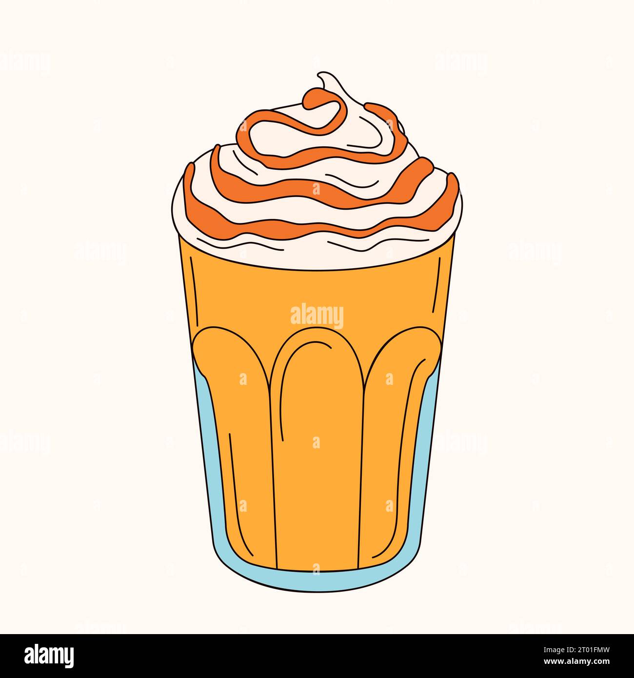 Frappuccino iced coffee in a glass cup in line art, doodle style ...