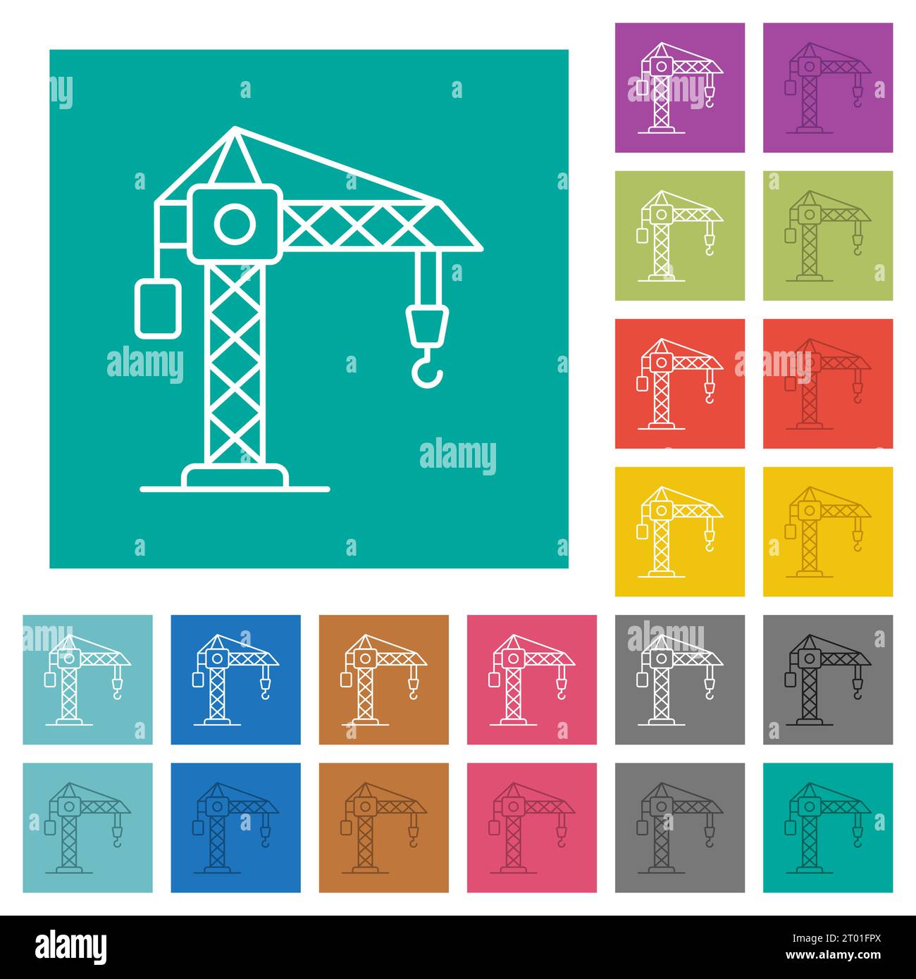 Construction crane multi colored flat icons on plain square backgrounds ...