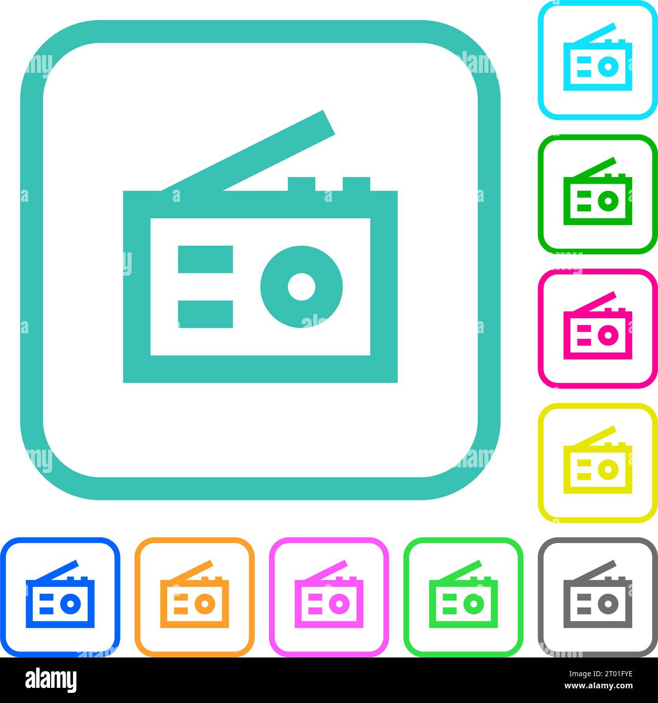 Retro radio vivid colored flat icons in curved borders on white ...