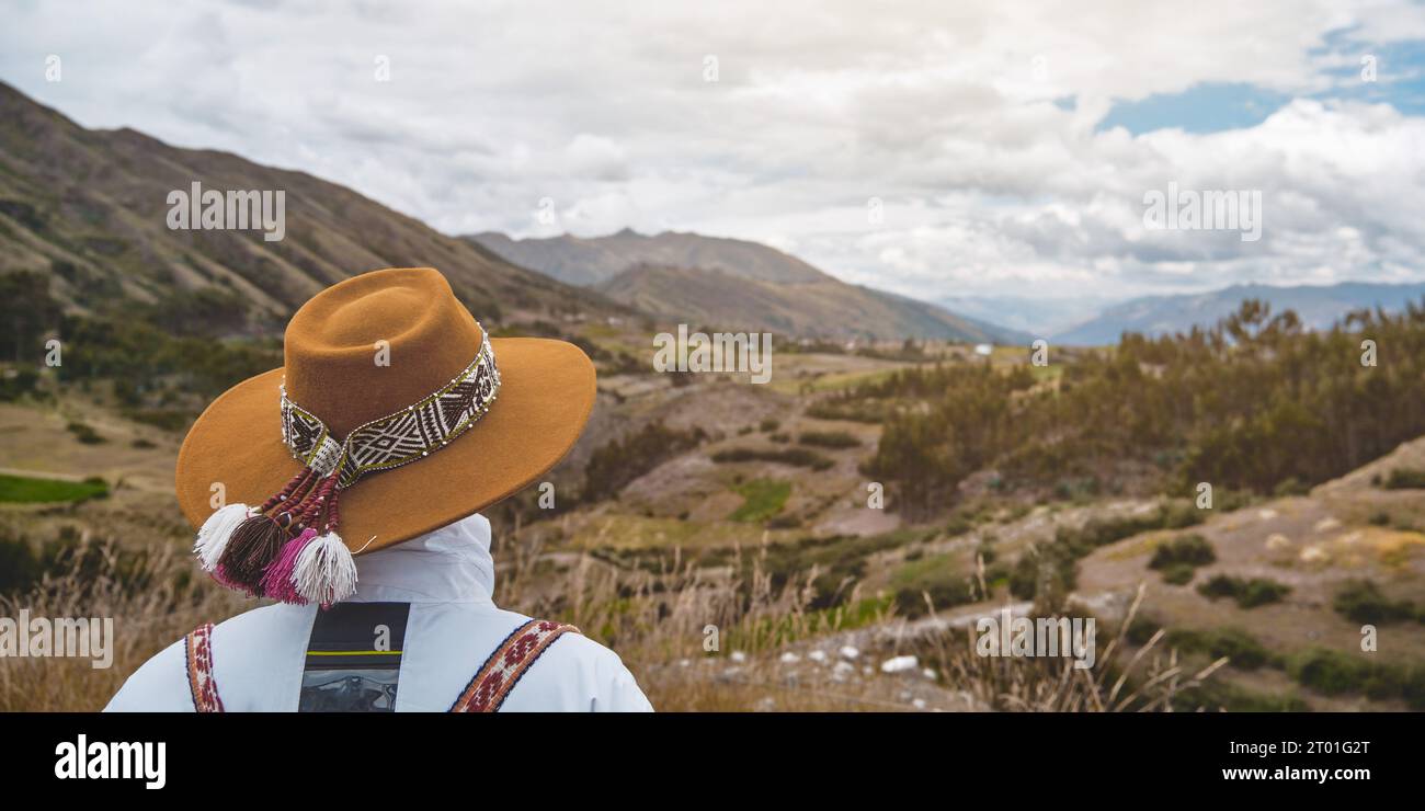 Young woman exploring the Inca's ruins of Pukapukara near Cuzco, Peru ...