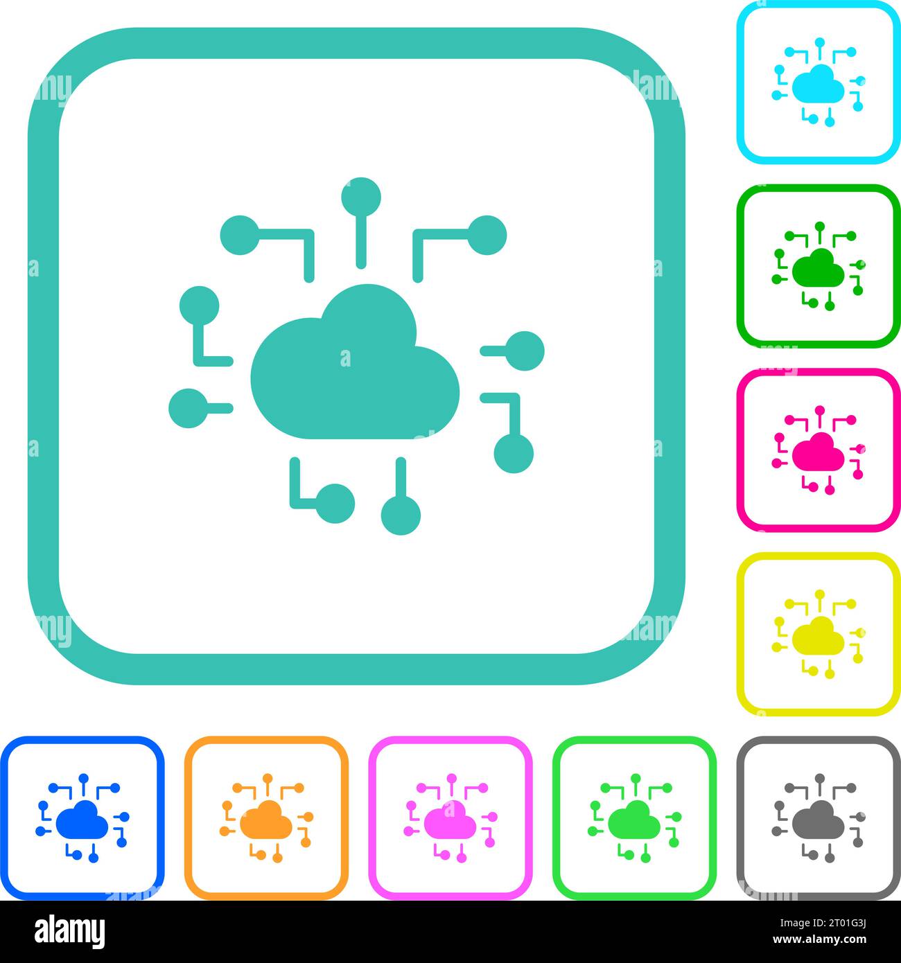 Cloud technology solid vivid colored flat icons in curved borders on ...