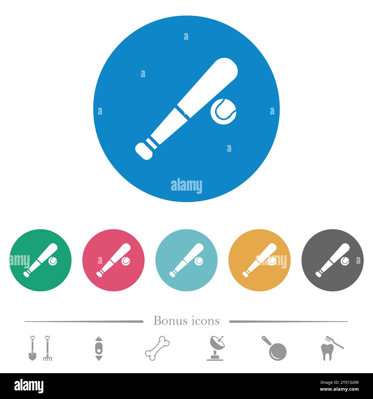 Baseball bat and ball flat white icons on round color backgrounds. 6 ...