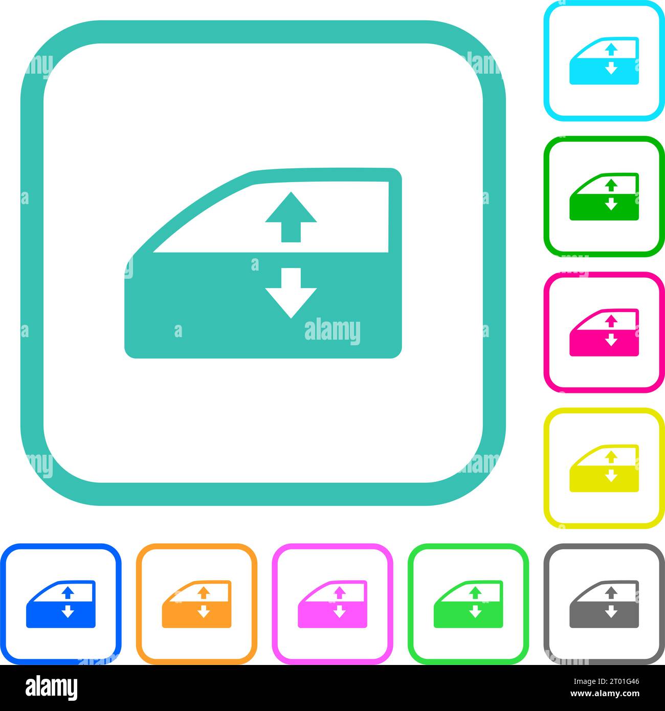 Car electric window winder vivid colored flat icons in curved borders ...