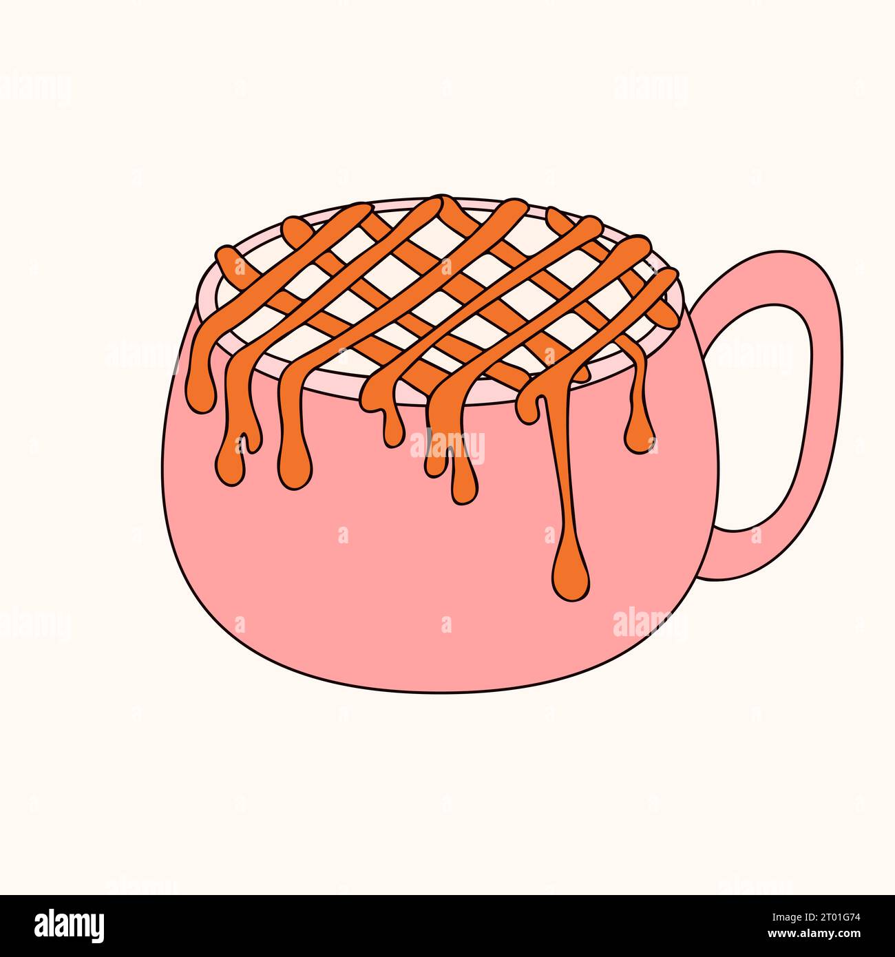 Caramel Macchiato drink in mug. Line art style. Vector illustration ...