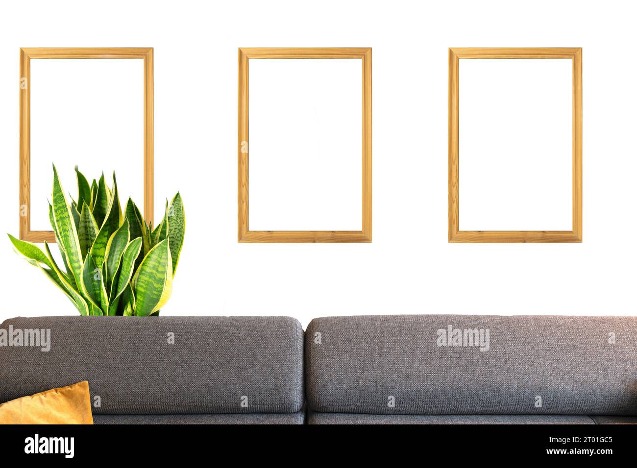 living room mockup with three vertical photo frame Stock Photo - Alamy