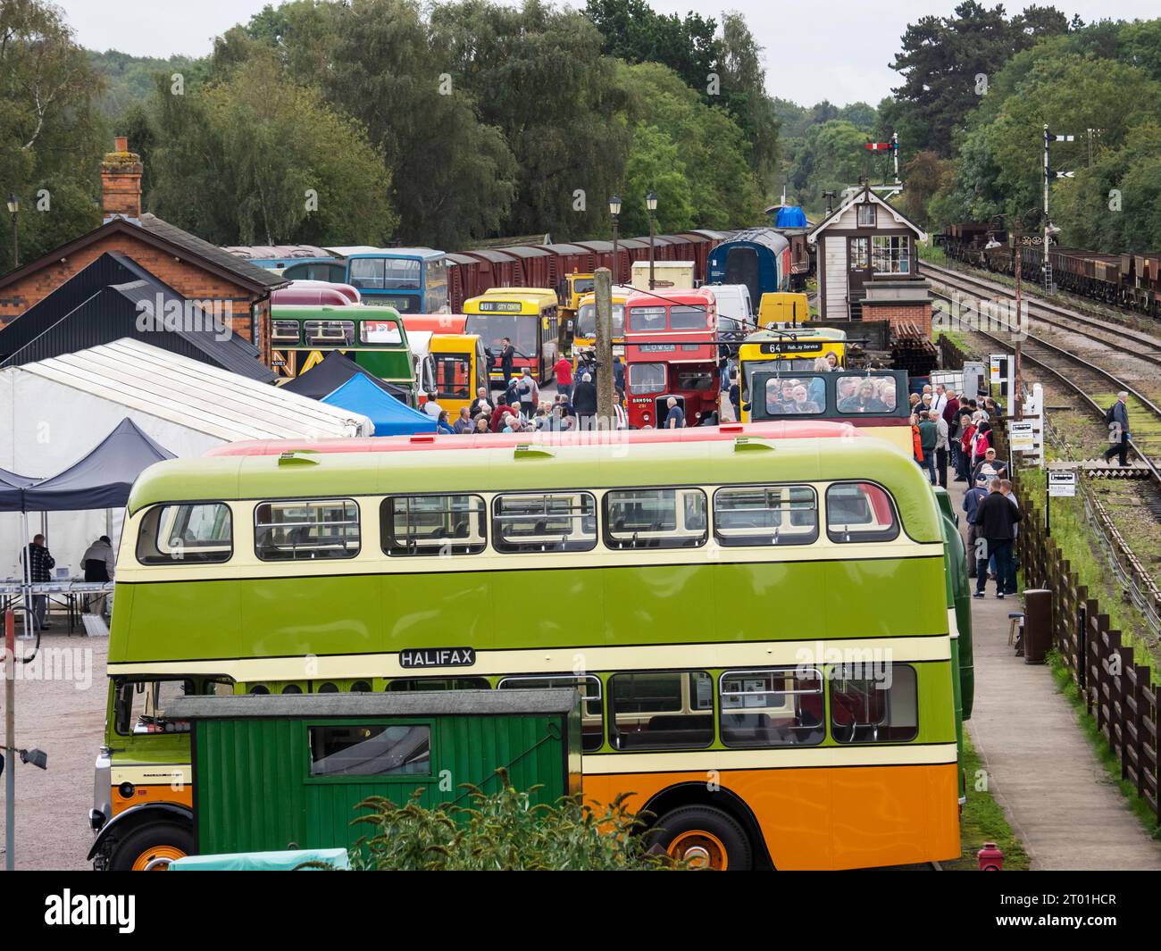 A vintage bus rally at the Quorn and Woodhouse railway station in Quorn ...