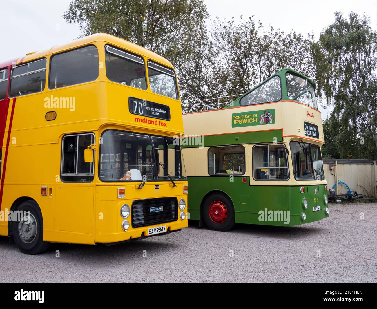 A vintage bus rally at the Quorn and Woodhouse railway station in Quorn ...