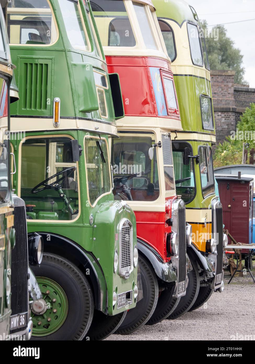 A vintage bus rally at the Quorn and Woodhouse railway station in Quorn ...