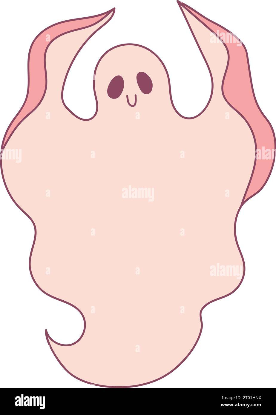 Cute hand drawn ghost isolated on white background. Cartoon pink ghost ...