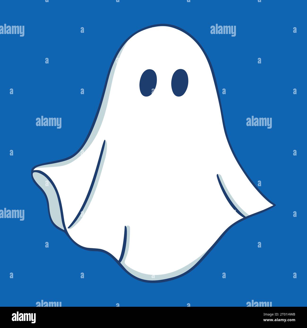 Cartoon ghost on blue background. Hand drawn symbol of Halloween ...
