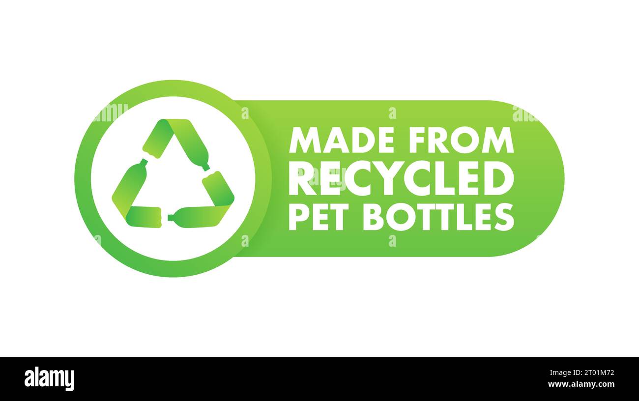 rPet standard sign, label. 100 percent recycled materials and bottles. Recycled polyethylene ...