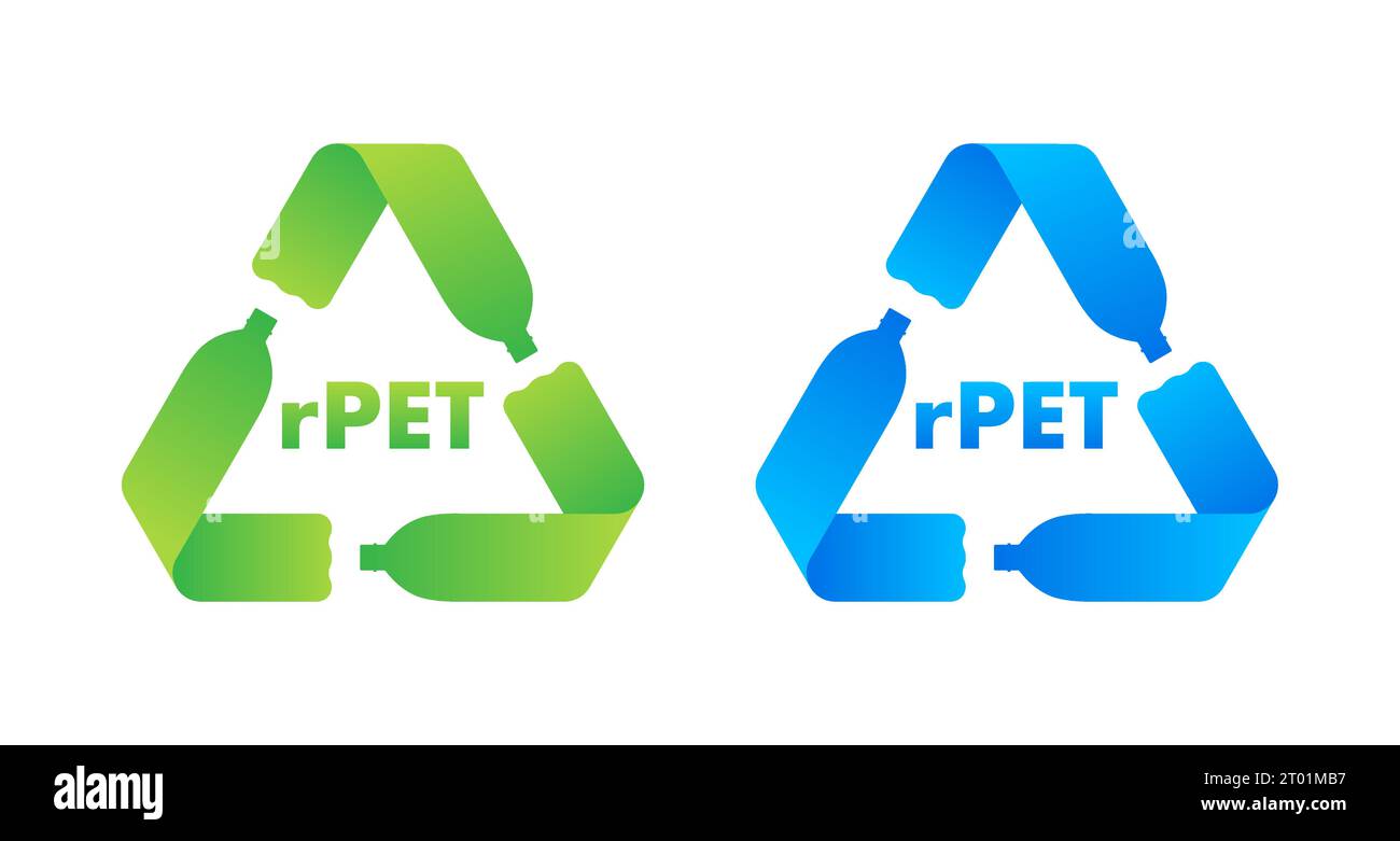 rPet standard sign, label. 100 percent recycled materials and bottles. Recycled polyethylene ...