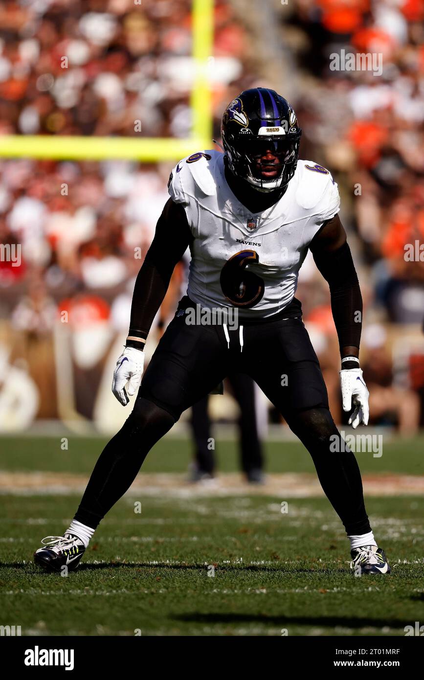 Baltimore Ravens inside linebacker Patrick Queen (6) lines up for a ...